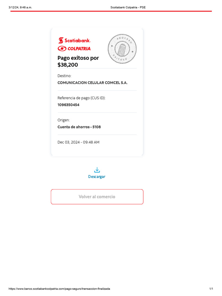 Pago Exitoso COMCEL $38,200 | PDF
