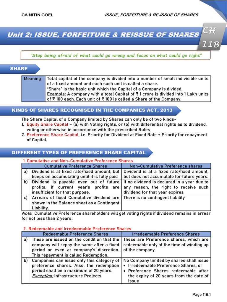 11 Unit 2 Issue, Forfeiture - Reissue of Shares | PDF | Preferred Stock ...