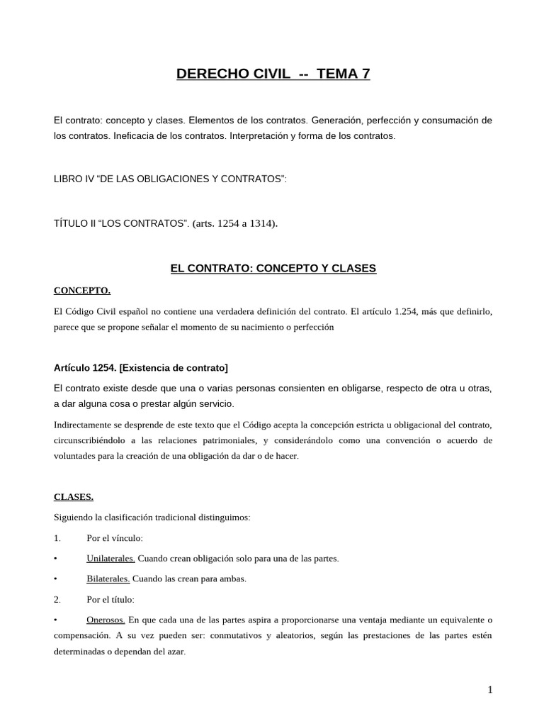 Clases y elementos del contrato civil | PDF | Anulación | Intención ...
