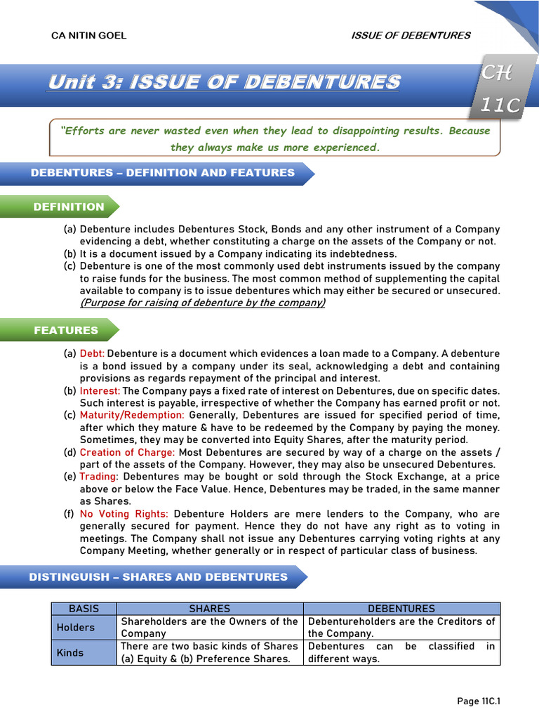 11 Unit 3 Issue of Debentures | PDF | Equity (Finance) | Debt