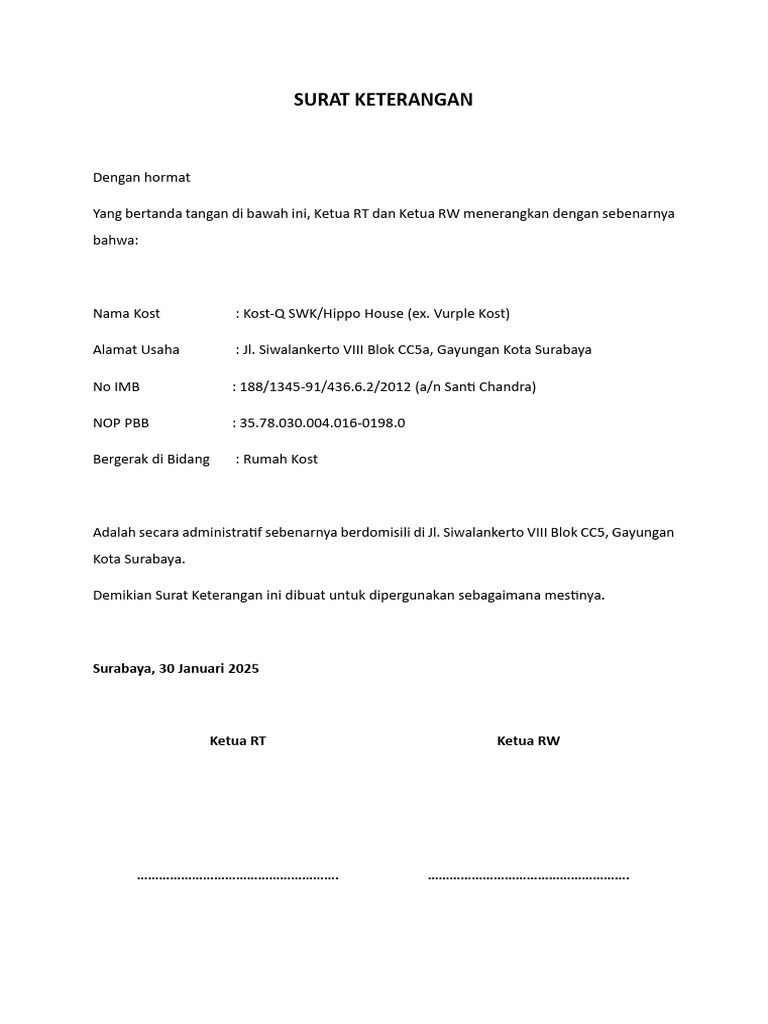 Surat Keterangan Rt | PDF