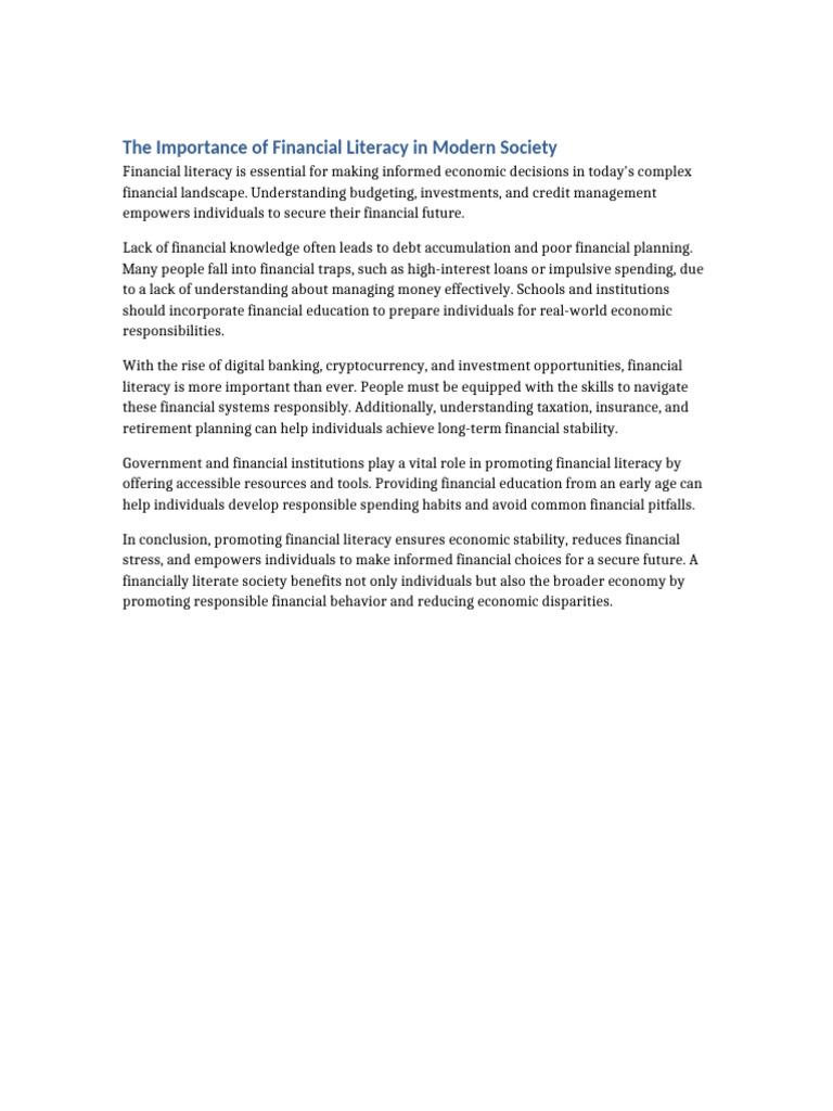 Importance of Financial Literacy Today | PDF