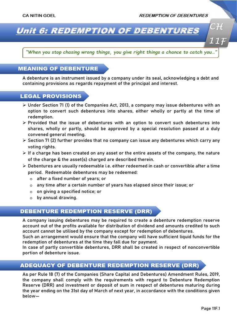 11 Unit 6 Redemption of Debentures | PDF | Equity (Finance) | Option ...