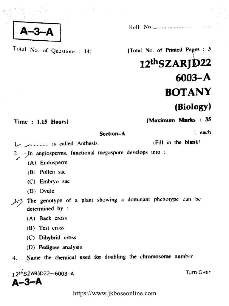 JK Bose Class 12 Biology Botany 6003 A 2022 | PDF