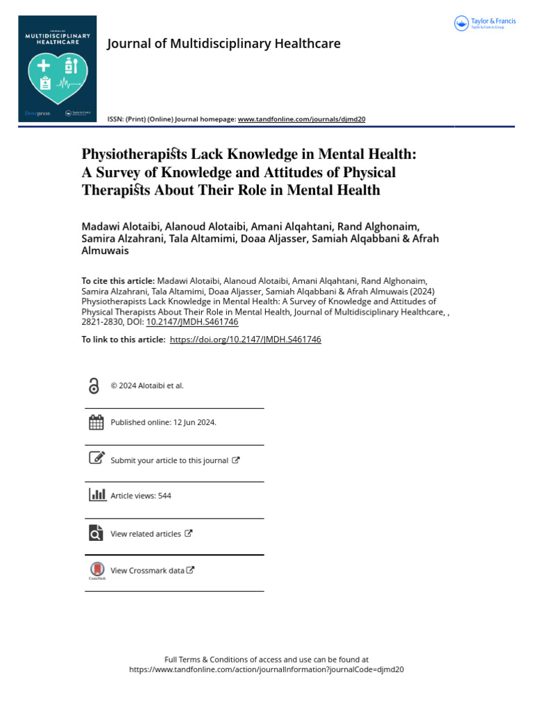 Physiotherapists Lack Knowledge in Mental Health A Survey of Knowledge ...