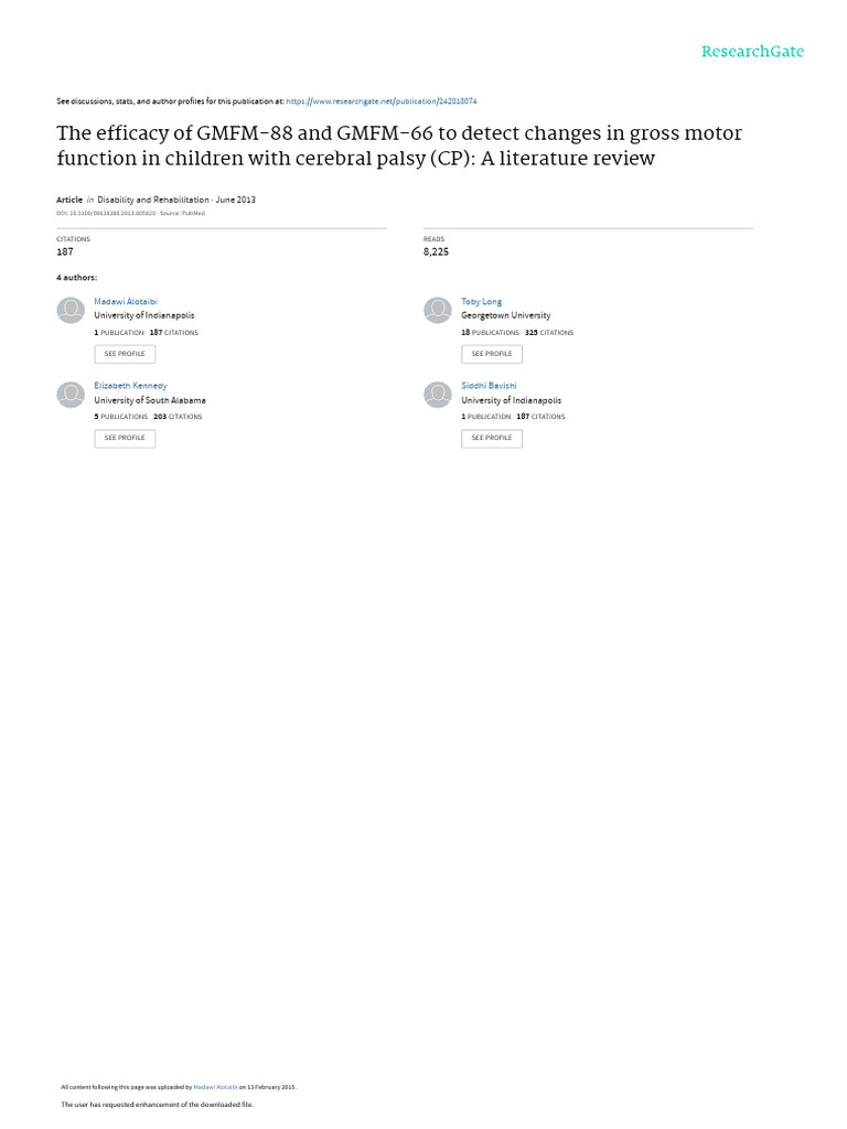 GMFCS Scale for Cerebral Palsy Evaluation | PDF | Systematic Review