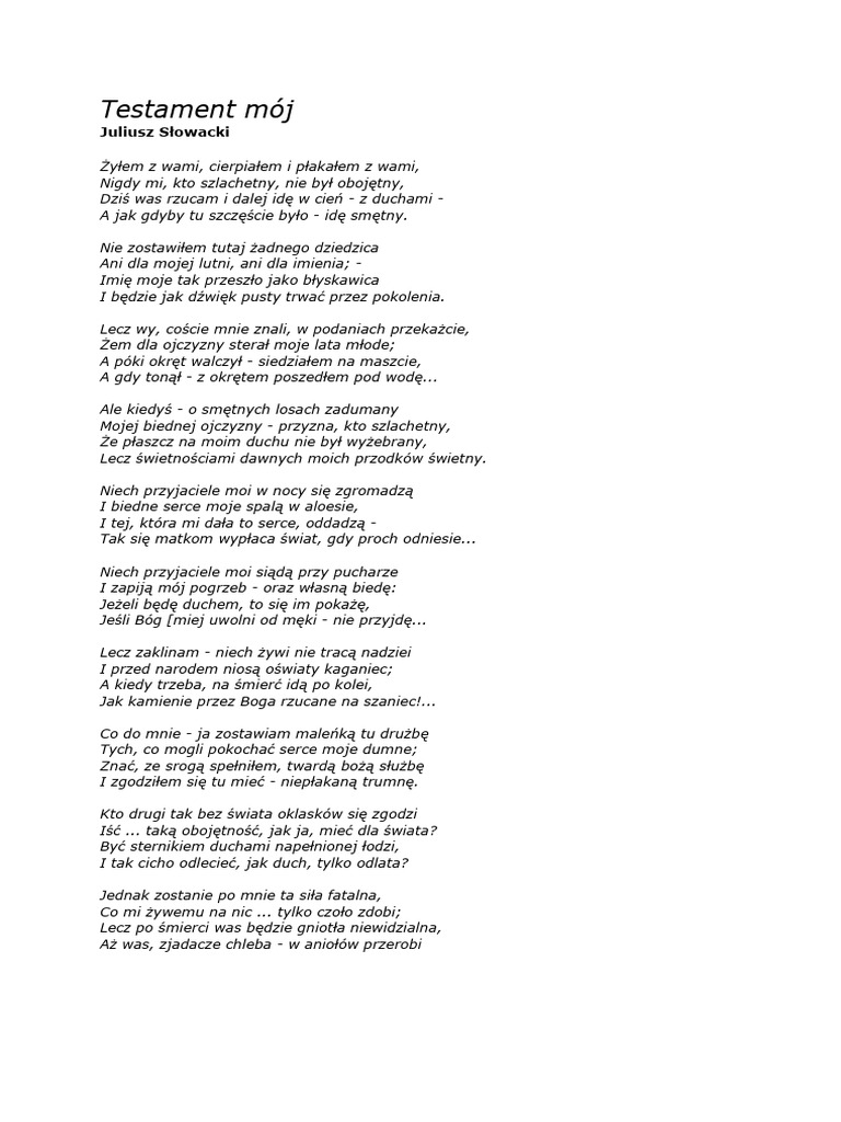 Testament Mój Juliusz Słowacki | PDF