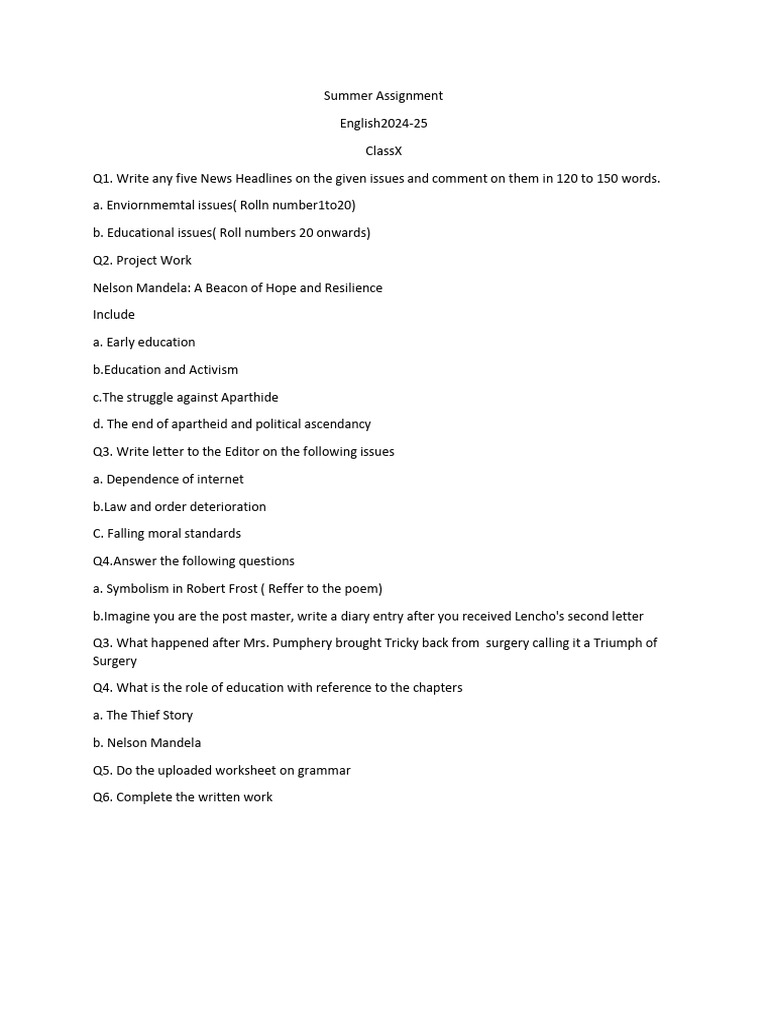 Summer Assignment Eng | PDF