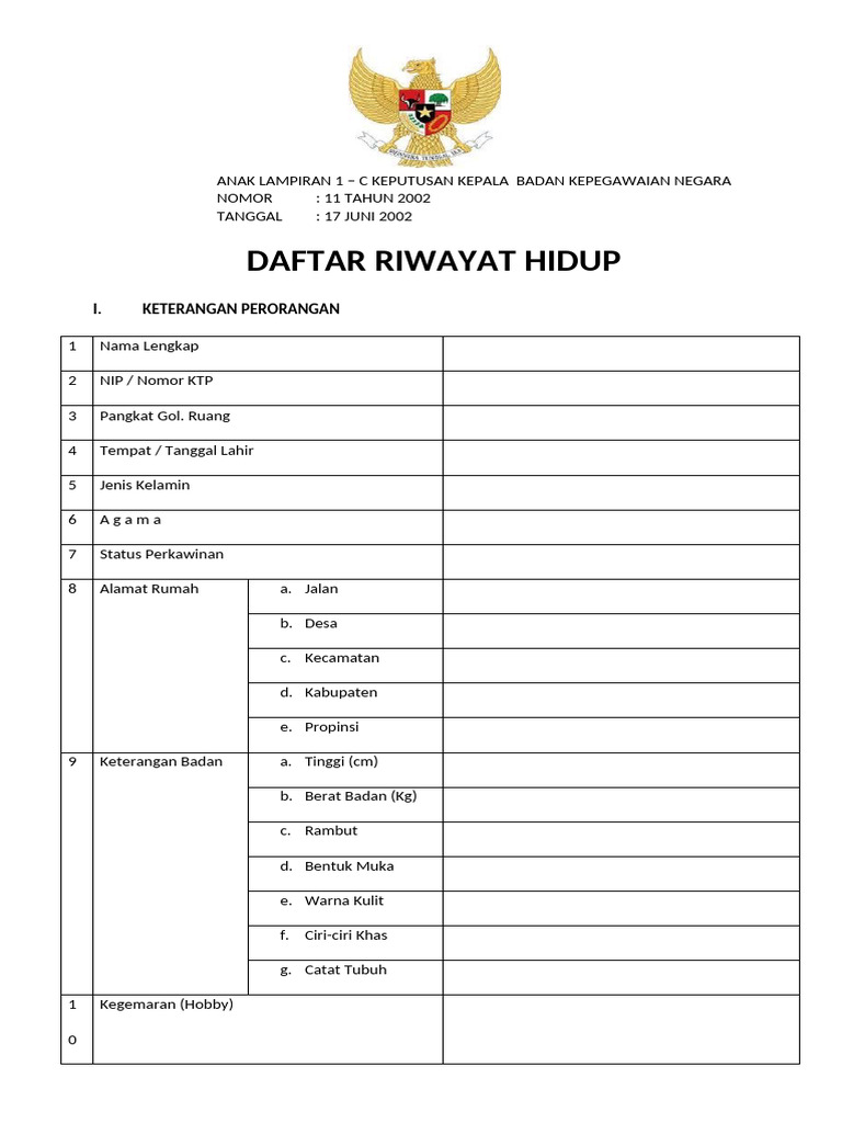 Daftar Riwayat Hidup (Blanko Kosong) | PDF