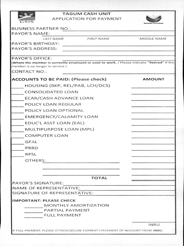 1 - GSIS - APPLICATION or ORDER OF PAYMENT | PDF