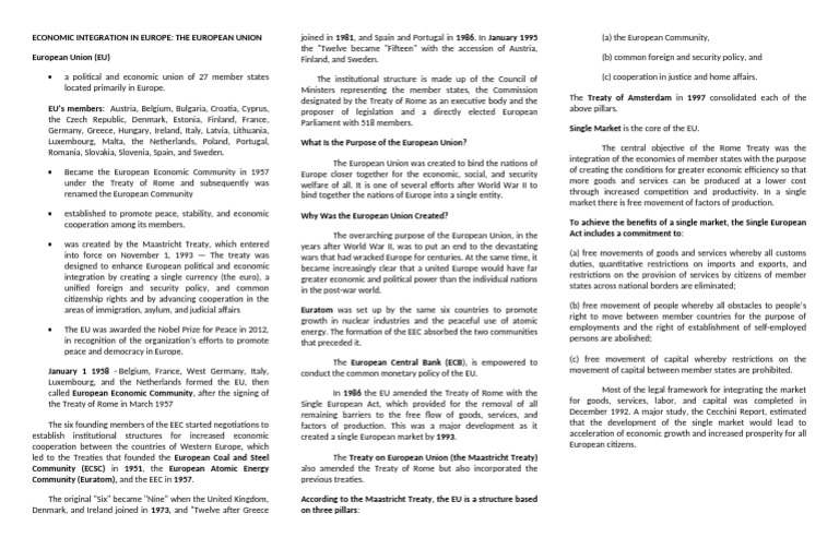 Economic Integration in the EU Explained | PDF | European Union ...