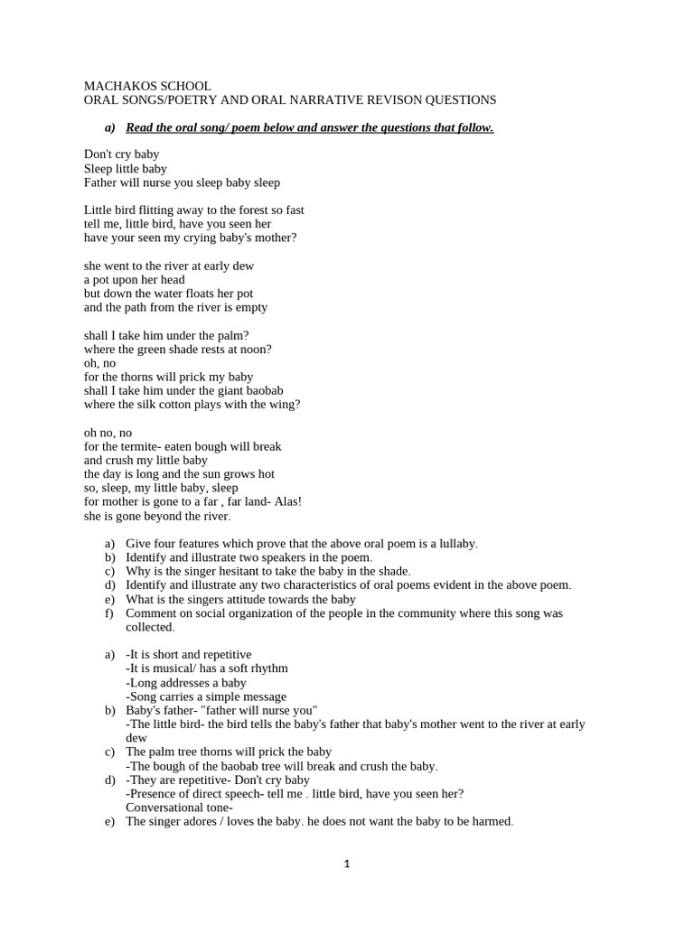 Oral Poetry: Questions & Analysis | PDF | Poetry | Bride