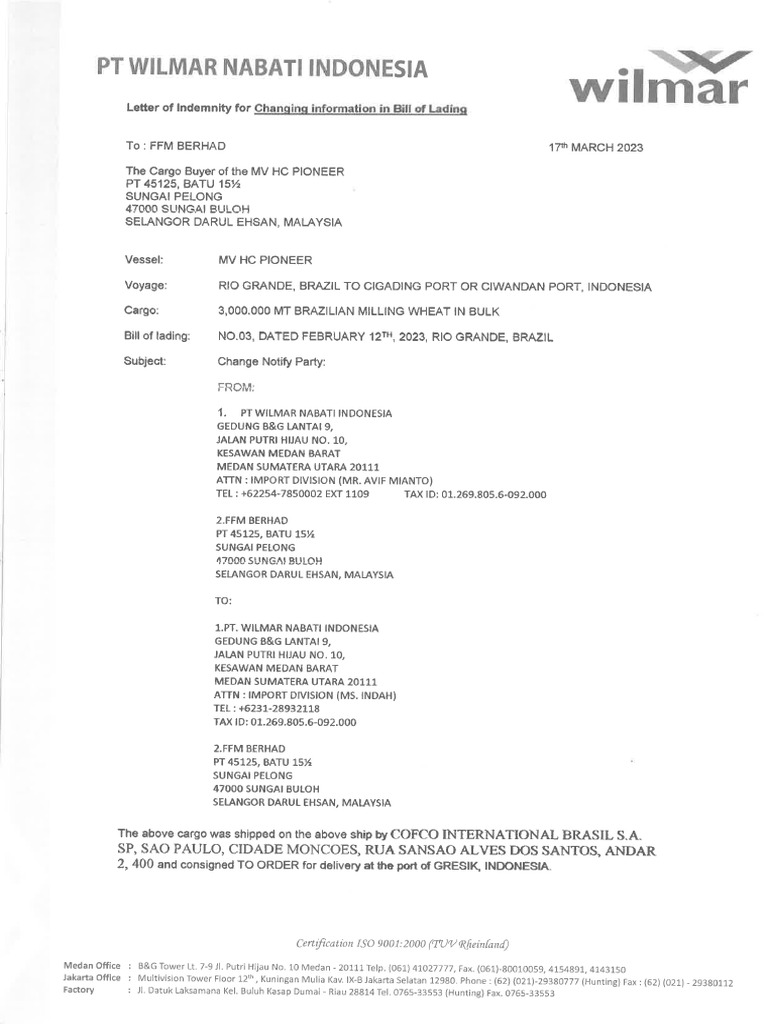 Loi For Changing Information in BL | PDF