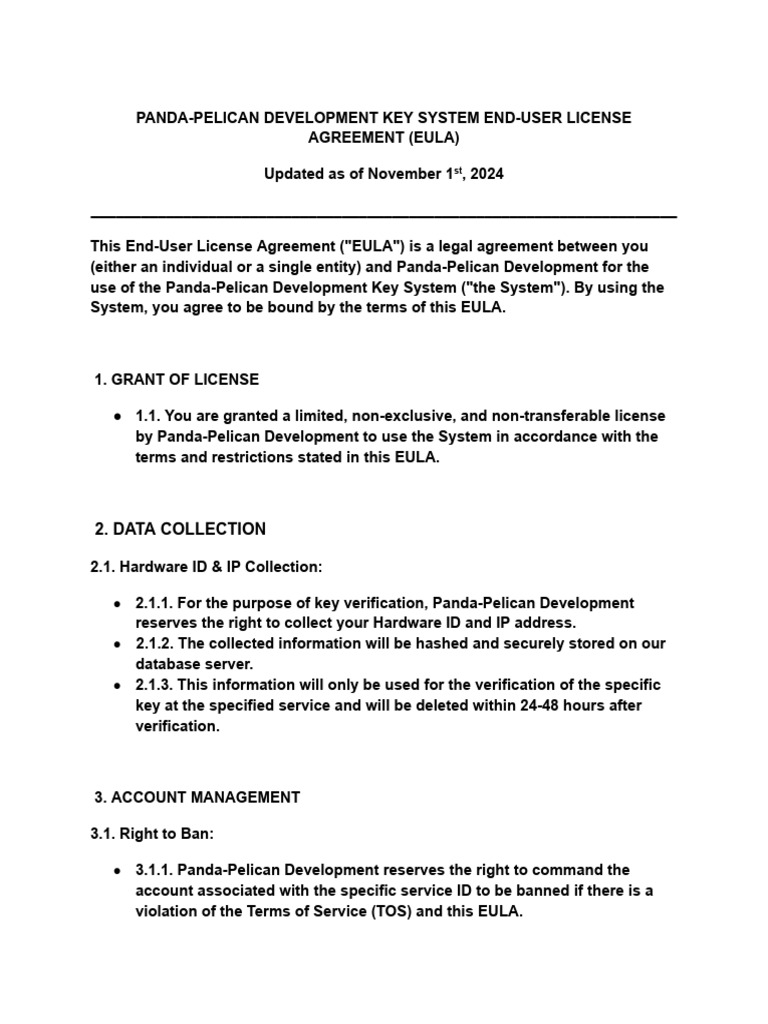 Panda-Pelican EULA Agreement | PDF | Private Law | Business Law
