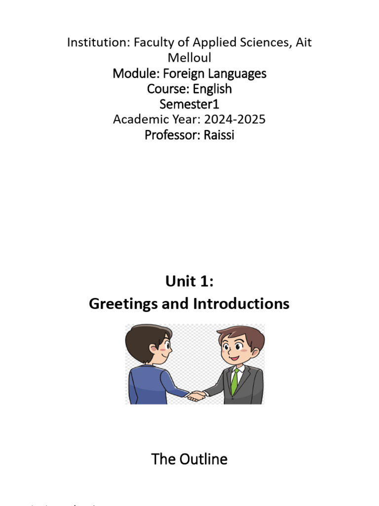 Unit 1 Greetings and Introductions | PDF | Human Communication | Communication