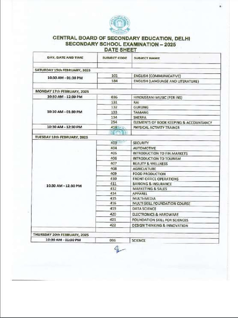 BOARDS DATESHEET CLASS 10 (2024-25) | PDF