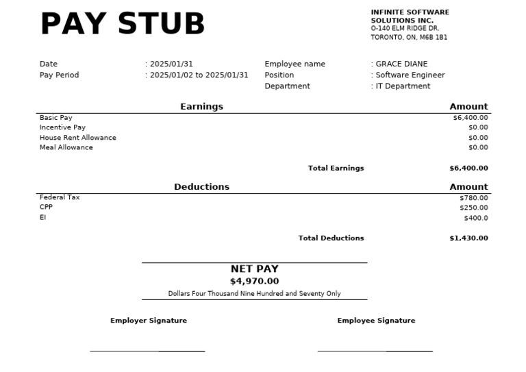 Simple Pay Stub Template TemplateLab.com | PDF