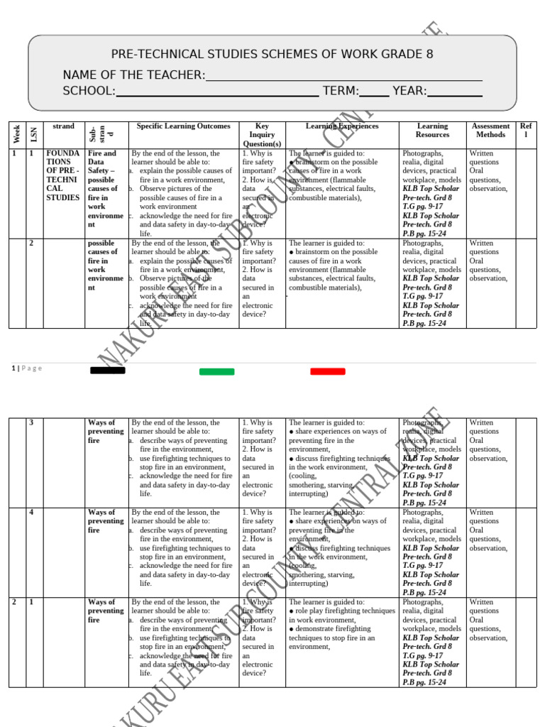 Pre Tech Grade 8 Term 1 Scheme of Work - Central Zone | PDF ...