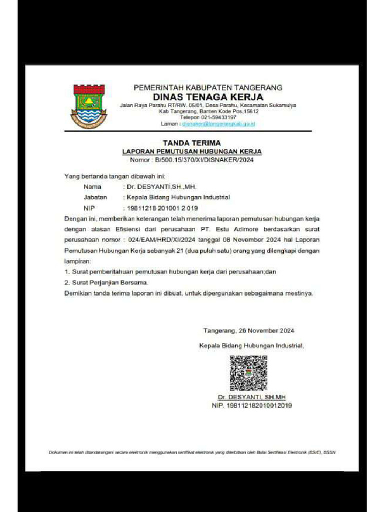 tanda terima surat disnaker murhadi | PDF