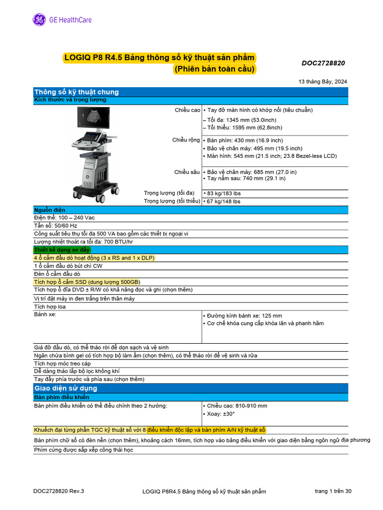DOC2728820 LOGIQ P8 R4.5 Product Spec Sheet - Global - Rev3 - VN | PDF