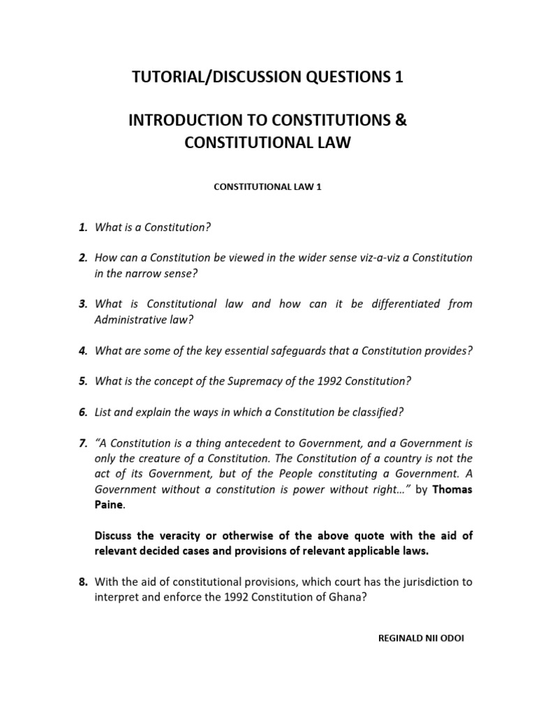 Tutorial - Discussion Questions 1 (Con Law 1) 2024 | PDF