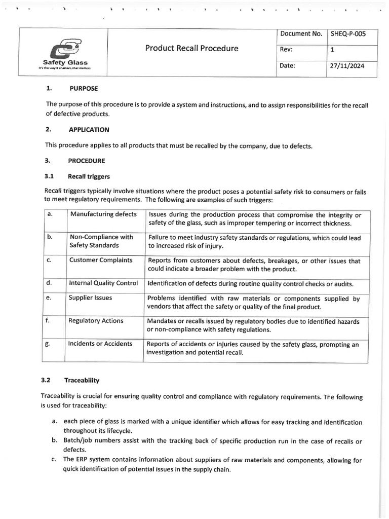 Signed Product Recall Procedure Jan 2025 | PDF