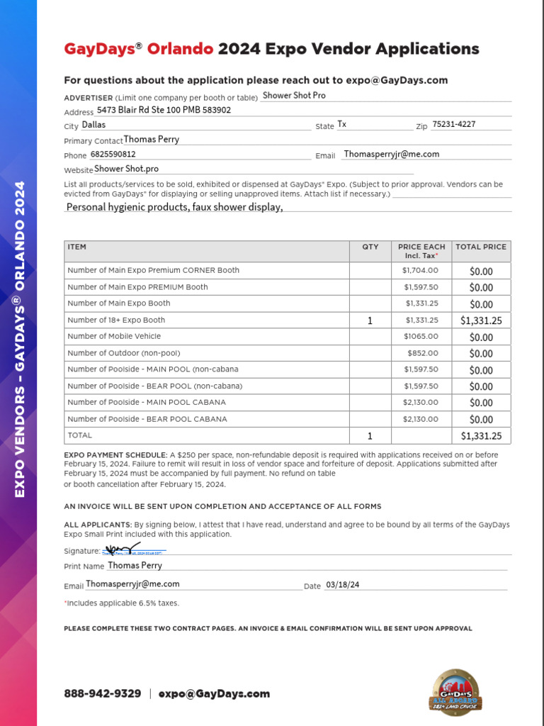 GDO 2024 Expo Vendor Form | PDF | License | Trademark