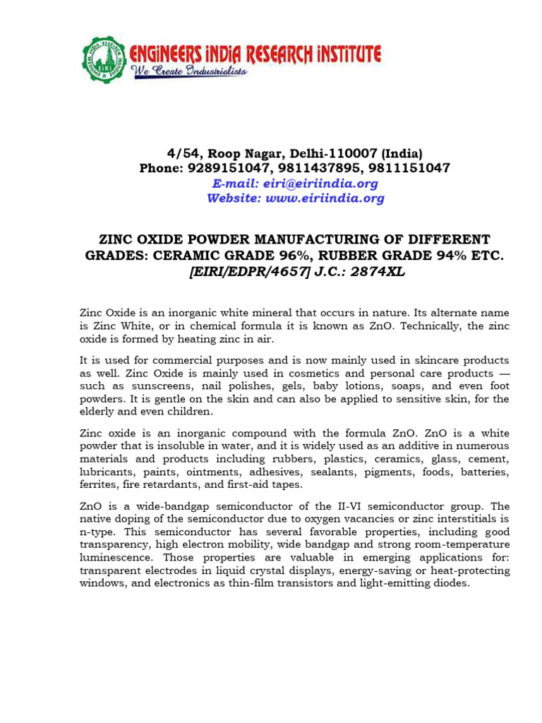 Project Report On ZINC OXIDE POWDER MANUFACTURING OF DIFFERENT GRADES ...