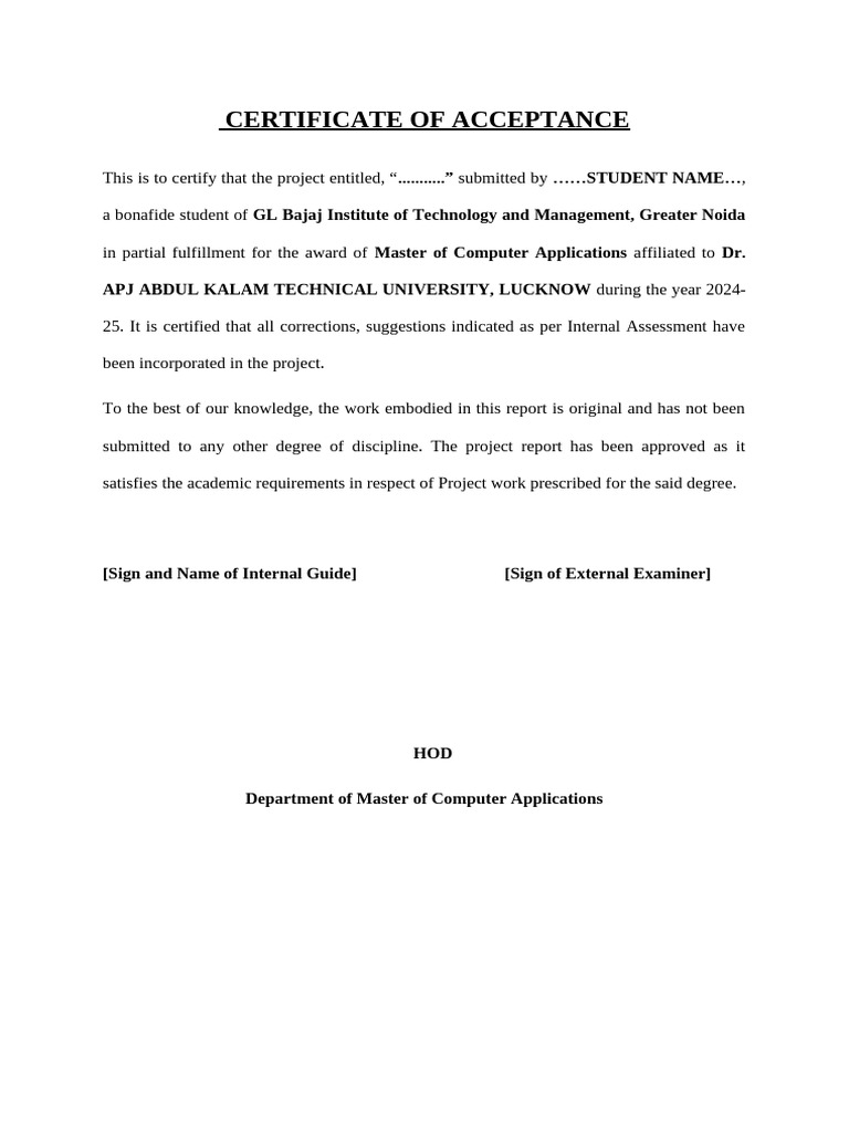 Certificate of Acceptance | PDF