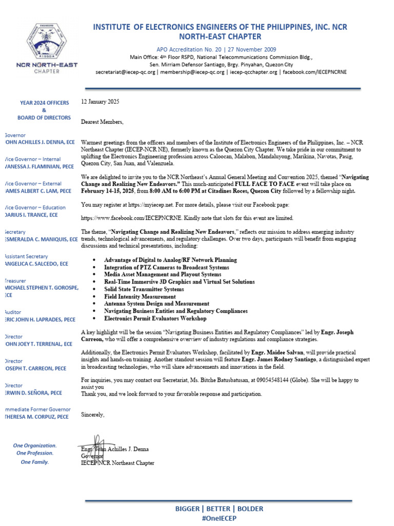 IECEP NCR NE 15th AGM Convention Invitation 2025 | PDF | Electronics | Information And ...