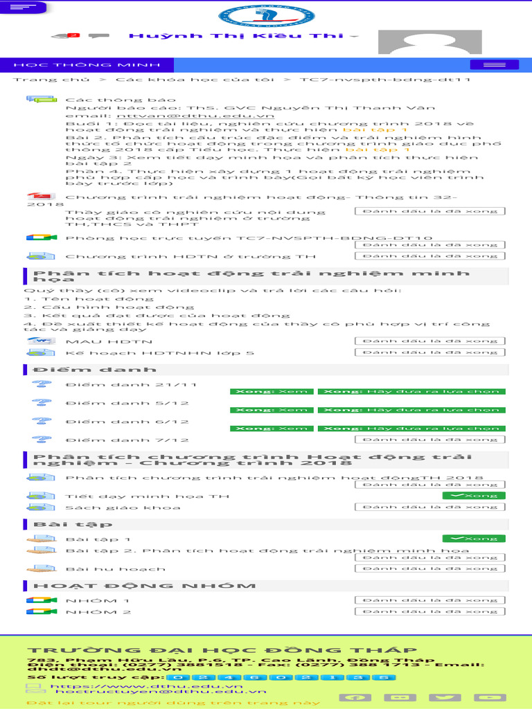 Khóa Học TC7 Nvspth Bdng Dt11 Tổ Chức Hoạt Động Trải Nghiệm Nvspth Bdng Dt11 | PDF