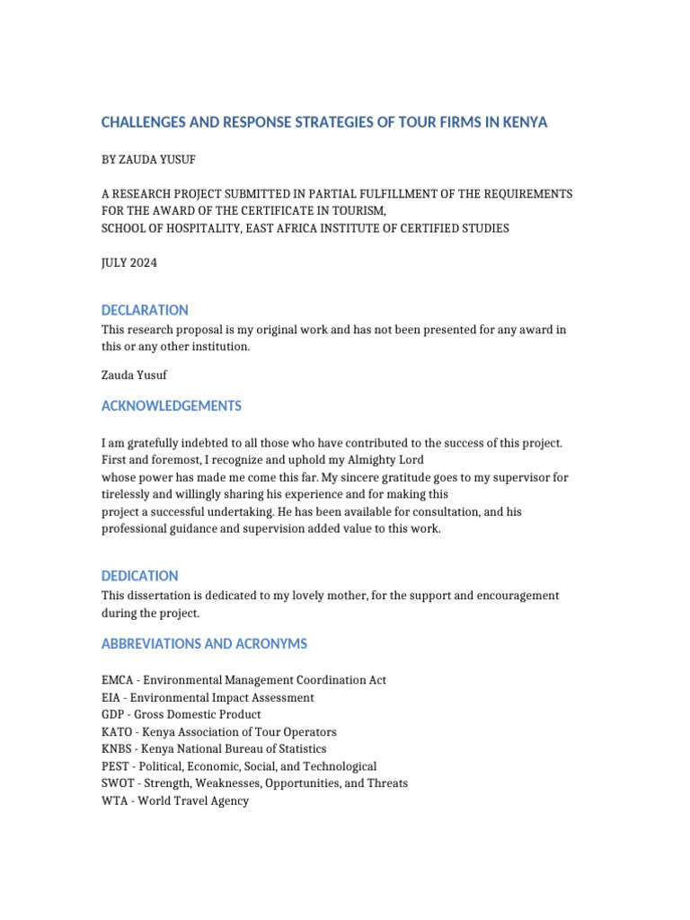 Challenges and Response Strategies Tour Firms Kenya | PDF