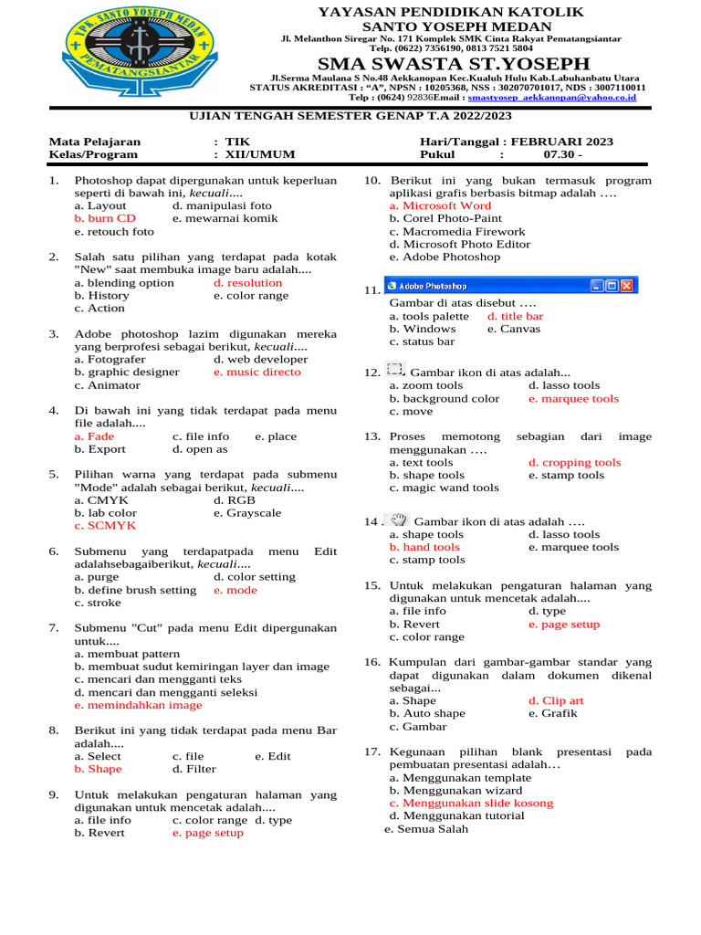 Soal Tik Sma Xii Santo Yosep Sem 2 THN 2023 Samuel Rumapea | PDF