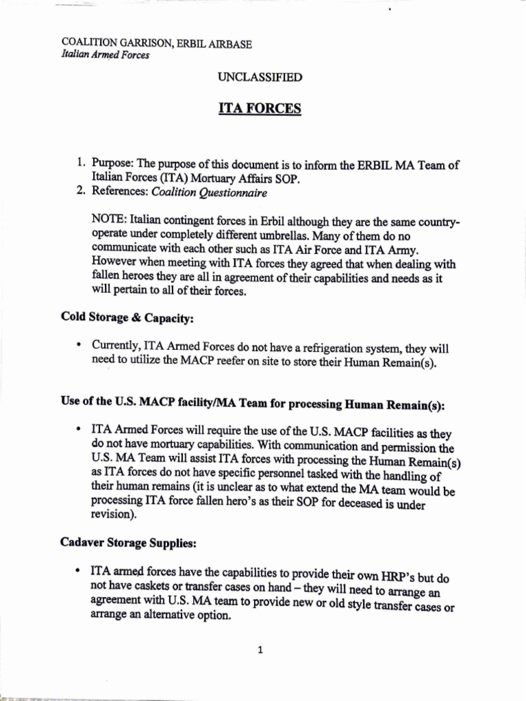 Italian Forces Mortuary Affairs SOP | PDF | Military