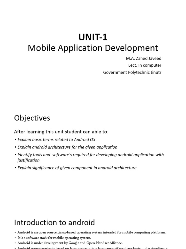 Unit I | PDF | Android (Operating System) | Virtual Machine