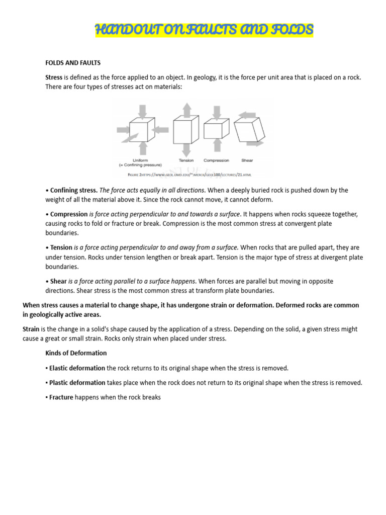 Handout on Faults and Folds.docx | PDF | Fault (Geology) | Deformation ...