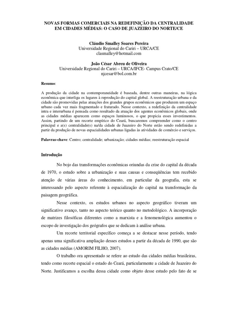 NOVAS FORMAS COMERCIAIS NA REDEFINICAO DA CENTRALIDADE EMDE CIDADES ... NOVAS FORMAS COMERCIAIS NA REDEFINICAO DA CENTRALIDADE EMDE CIDADES ...