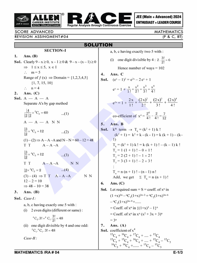 Revision Assignment #04 - Solution | PDF