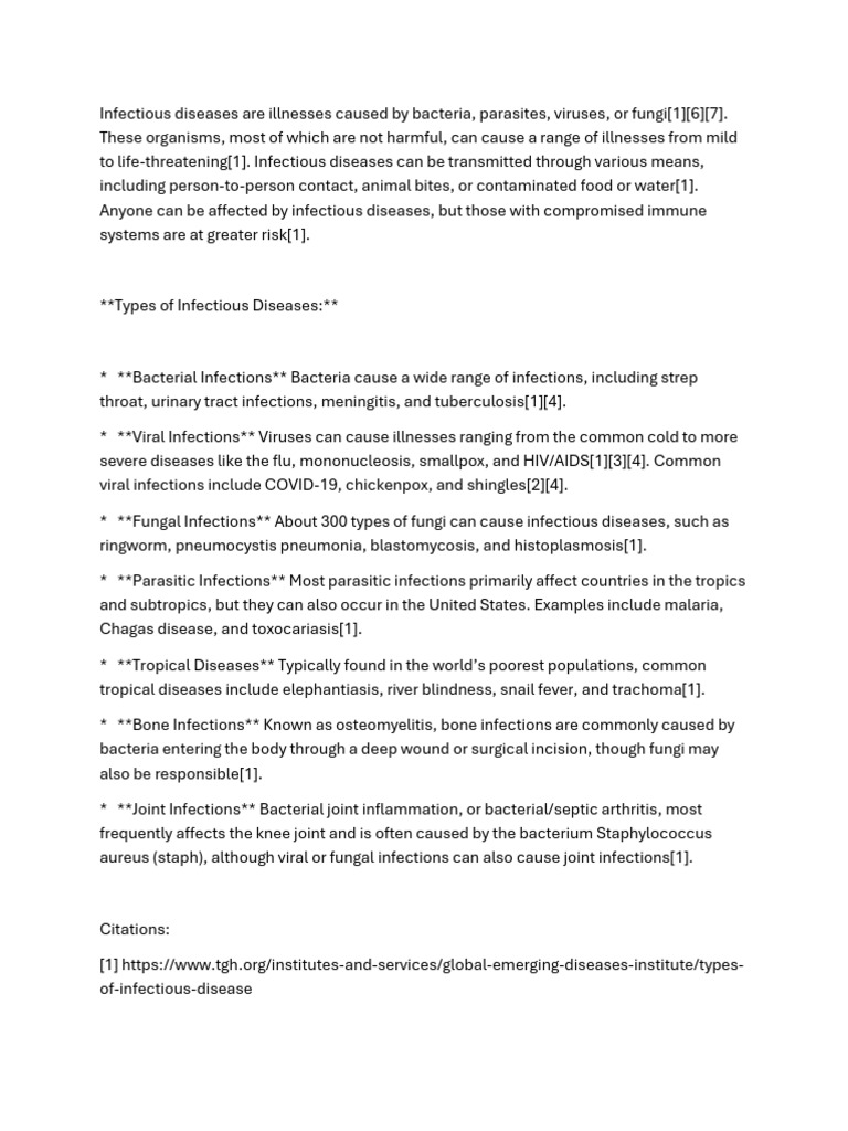 Types of Infectious Diseases Explained | PDF