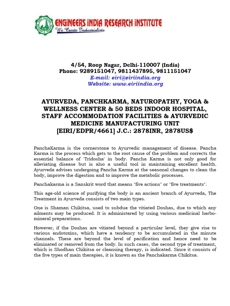 Panchakarma Treatment Overview and Pricing | PDF | Ayurveda | Massage