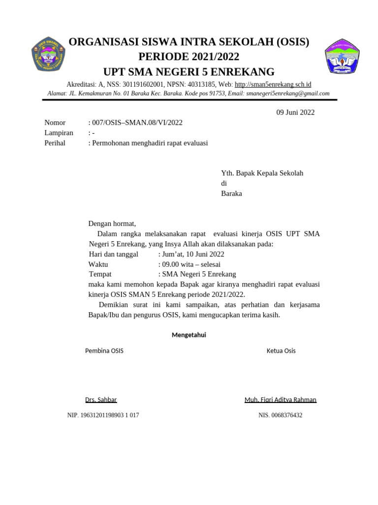 Surat Undangan Rapat Evaluasi | PDF