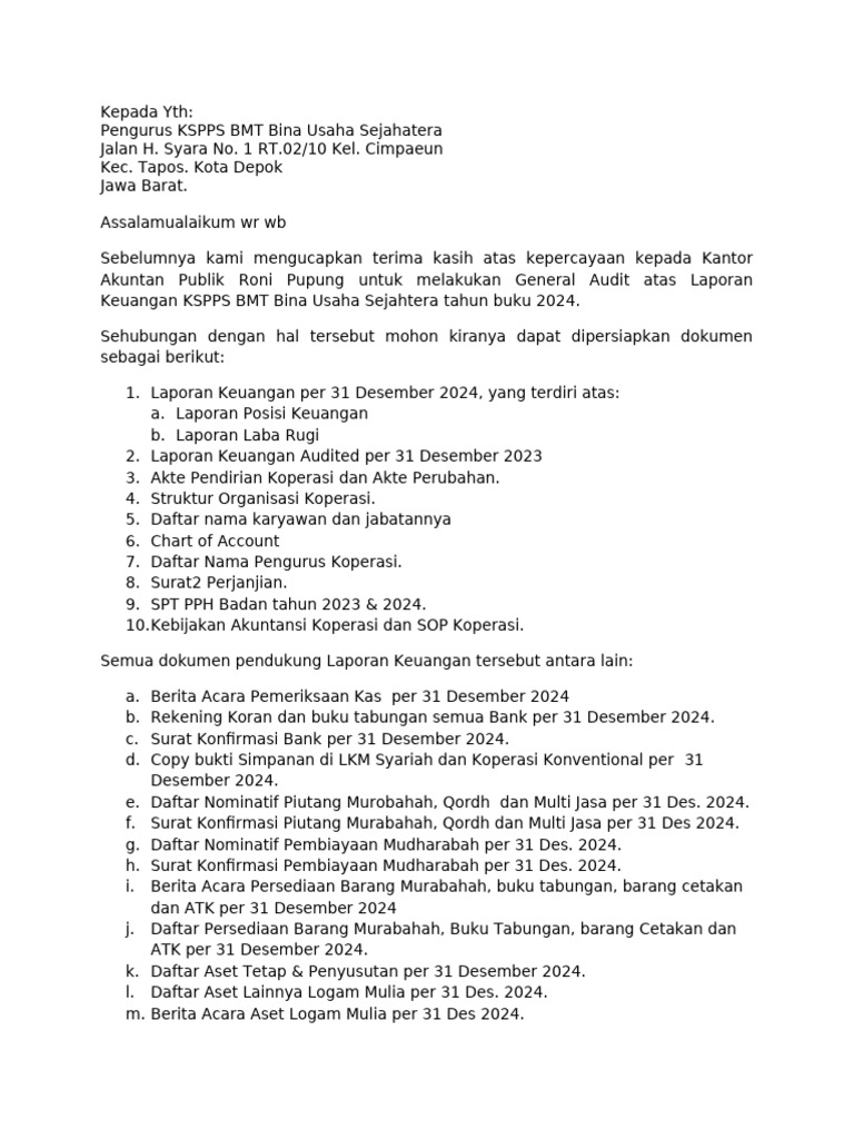 PERMINTAAN DOKUMEN AUDIT | PDF