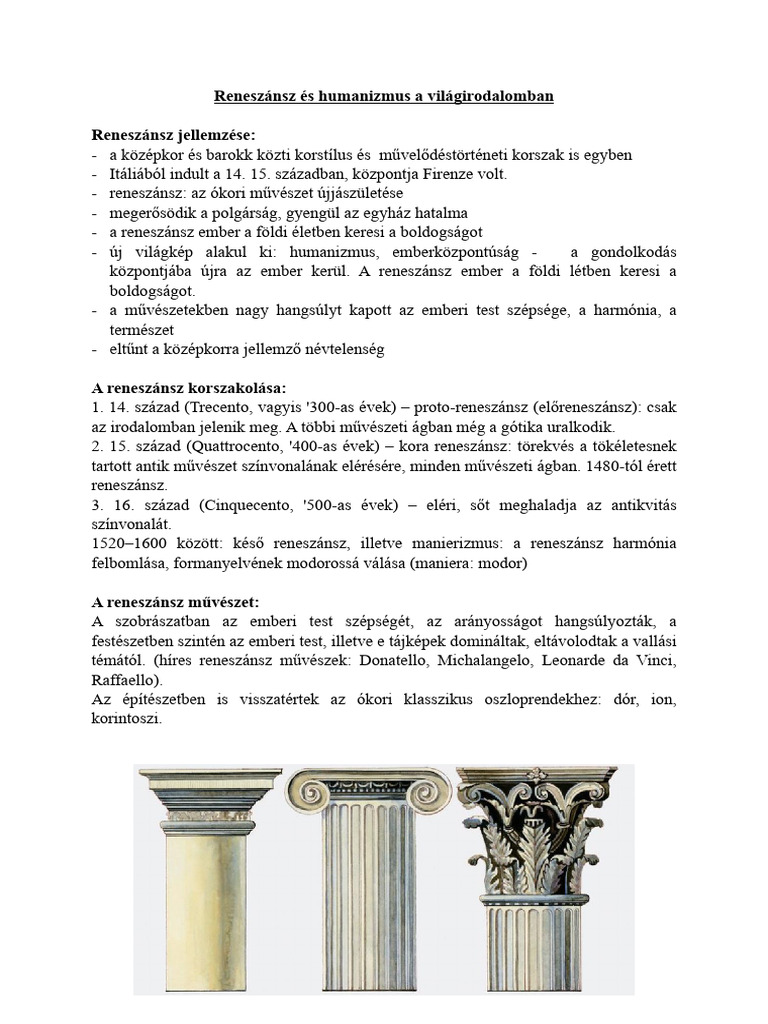 4 - A Reneszánsz És Humanizmus A Világirodalomban | PDF