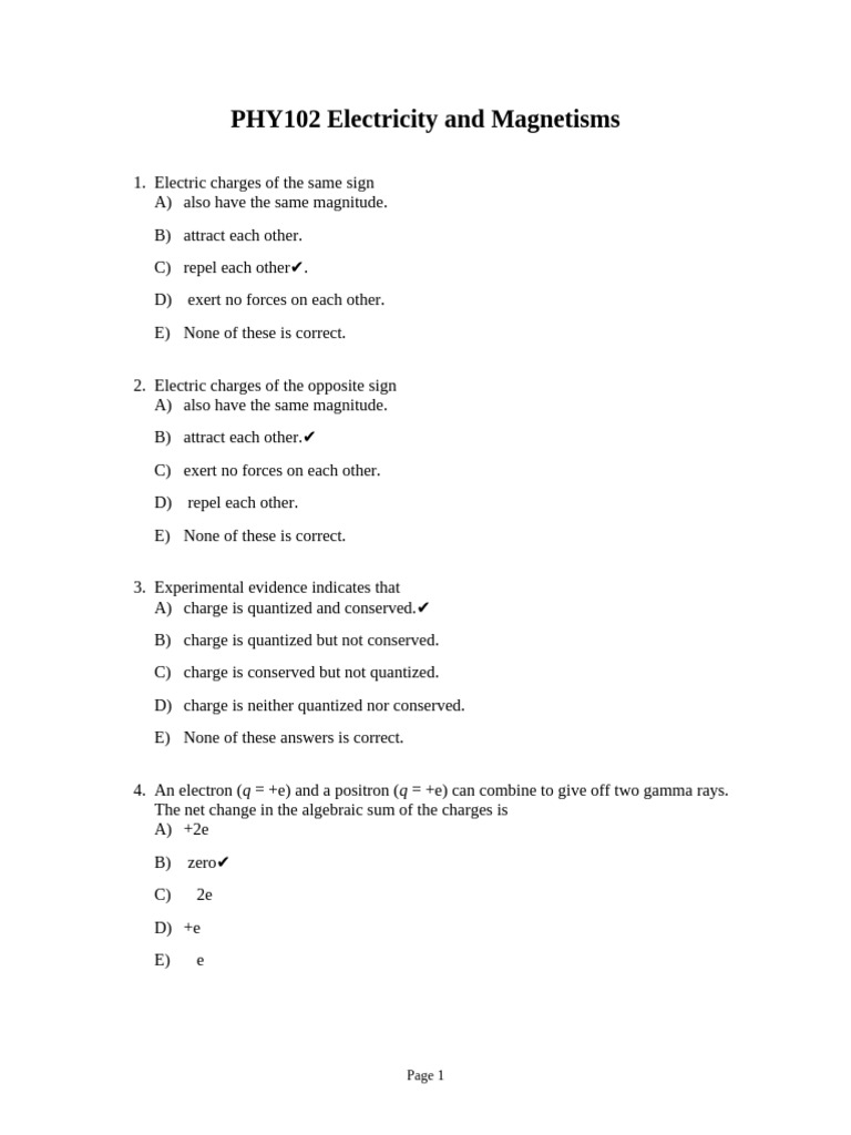 PHY102 Electricity & Magnetism Quiz | PDF | Electric Charge | Electron