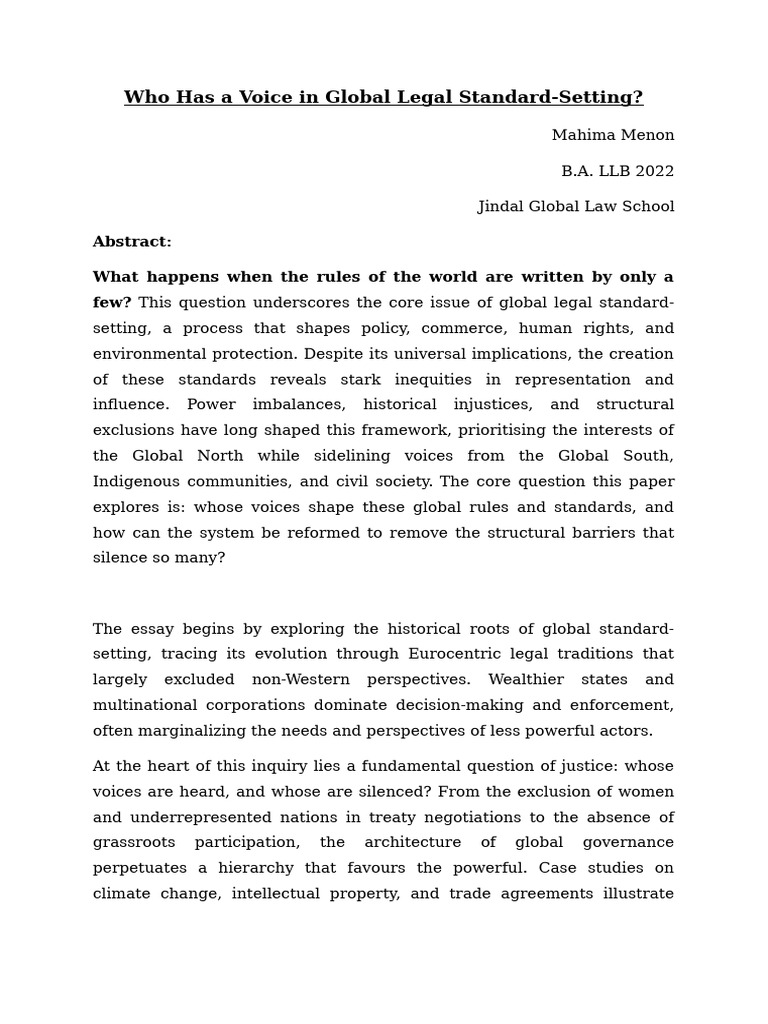 Who Has A Voice in Global Legal Standard | PDF | Governance | Political ...