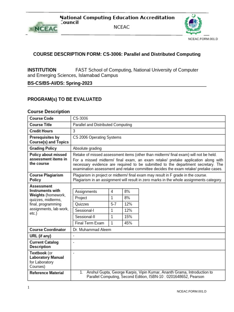 Parallel and Distributed Computing Syllabus | PDF | Parallel Computing ...