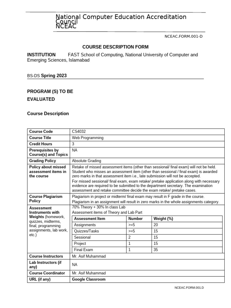 CS4032 Web Programming Course Overview | PDF | World Wide Web ...