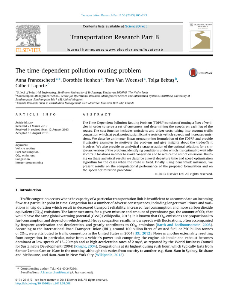 Franceschetti vd. - 2013 - The time-dependent pollution-routing problem | PDF