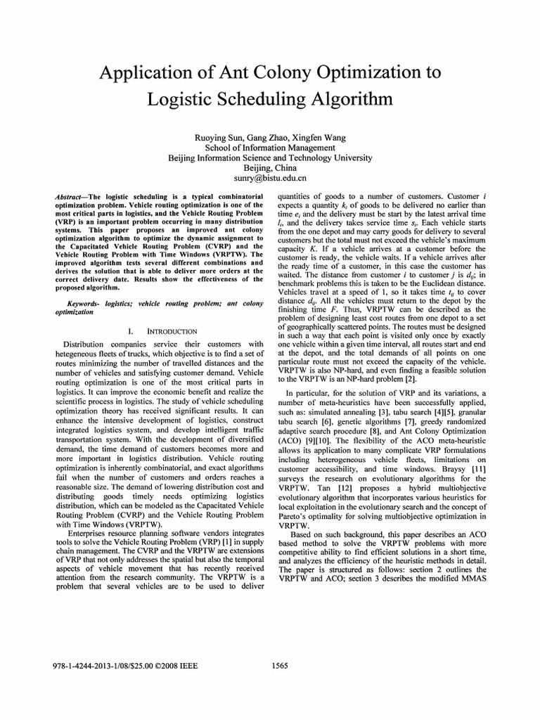 Ruoying Sun Vd. - 2008 - Application of Ant Colony Optimization To Logistic | PDF | Numerical ...