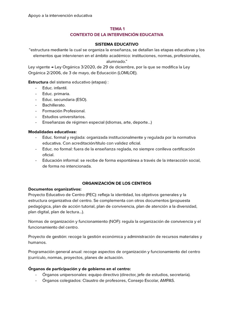 Tema 1 Ap. Inter. Educ. (3) | PDF | Educación especial | Plan de estudios